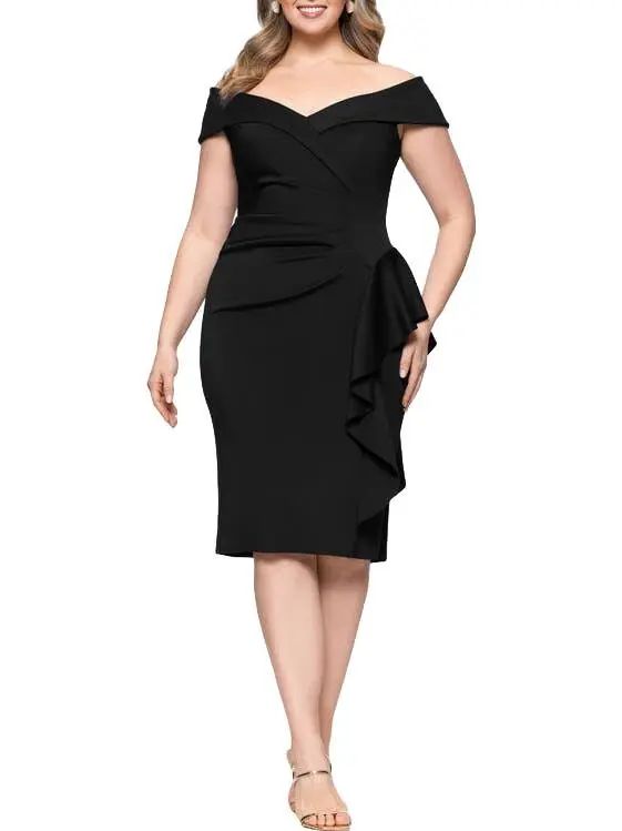 XSCAPE EVENINGS Ruffle Scuba Cocktail Dress - Black