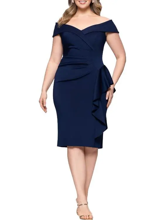 XSCAPE EVENINGS Ruffle Scuba Cocktail Dress - Midnight
