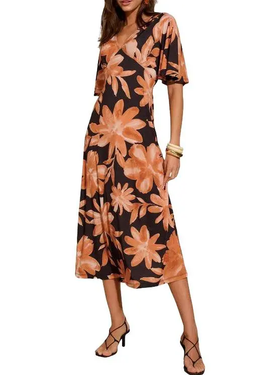 FRIENDS LIKE THESE Floral Flutter Sleeve Midi Dress - Black