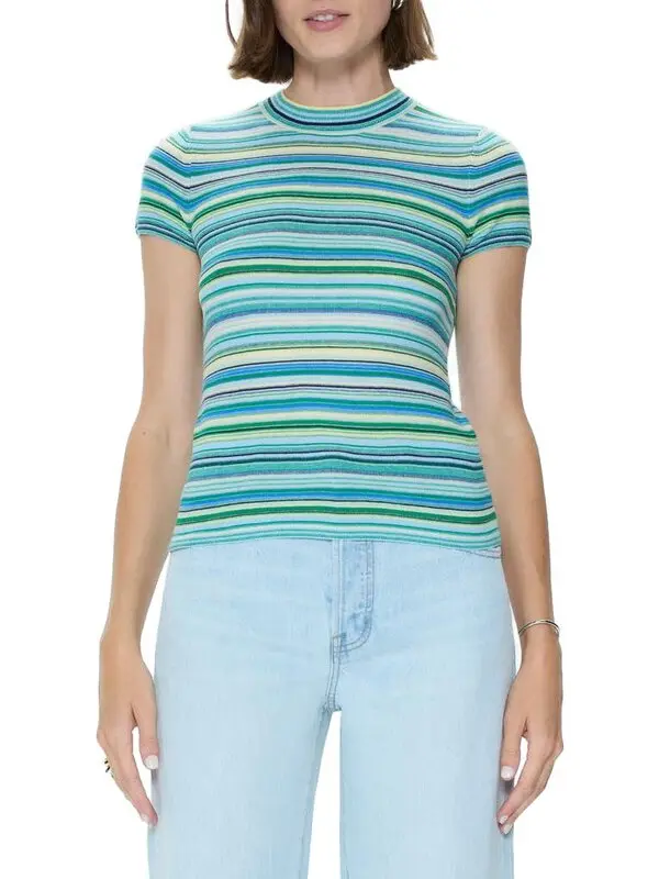 PISTOLA Selene Stripe Cotton Short Sleeve Sweater - Blue Green Multi