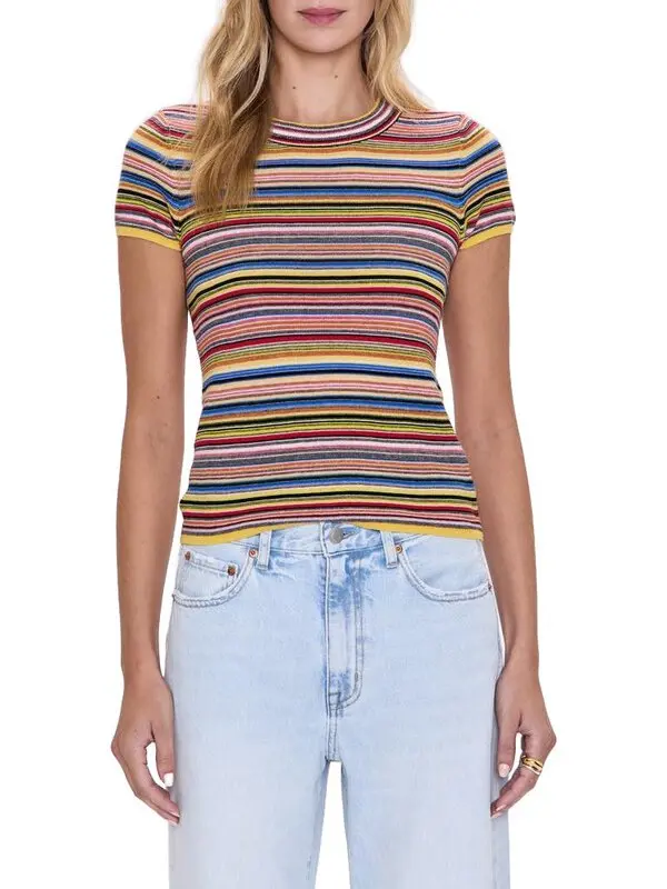 PISTOLA Selene Stripe Cotton Short Sleeve Sweater - Red Multi Stripe