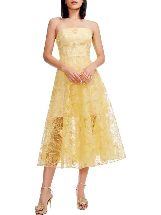 Dress The Population Kailyn Butterfly Lace Strapless Cocktail Dress - Golden Haze