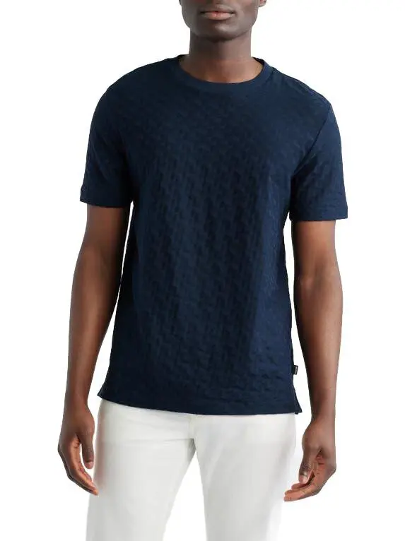 BOSS Thompson Logo Jacquard Cotton T-shirt - Dark Blue