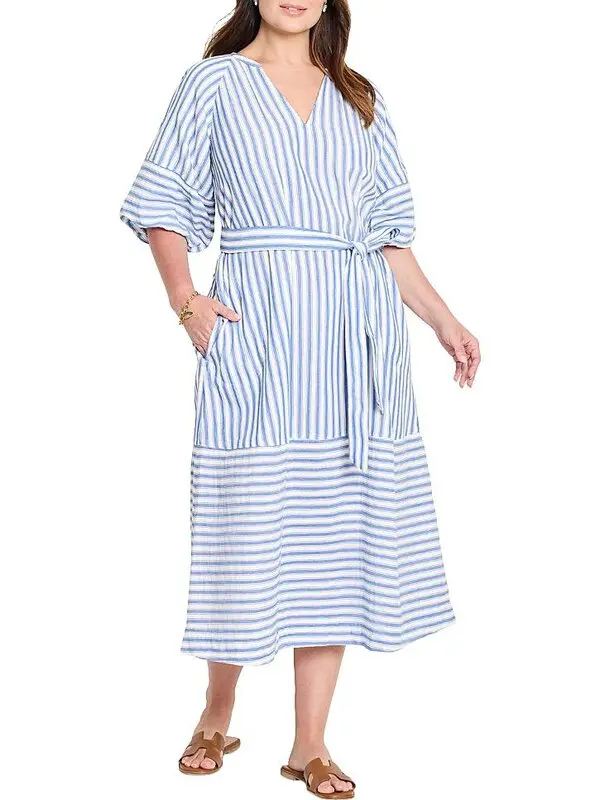 NIC+ZOE Striped Belted Dress - Blue Multi
