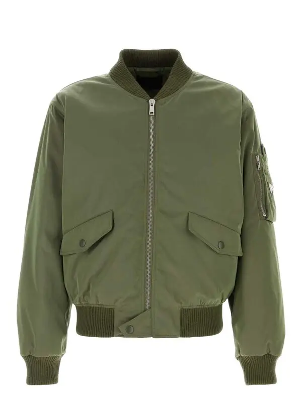 Prada Olive Nylon Bomber Jacket - Green