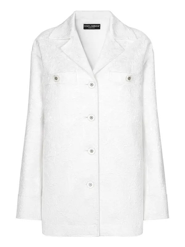 Dolce & Gabbana Short Single-breasted Brocade Coat - White