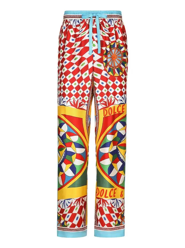 Dolce & Gabbana Carretto-print Silk Twill Jogging Pants - Red