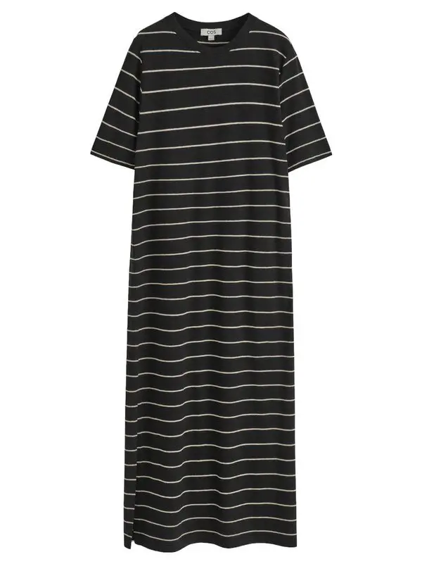 Cos Cotton-linen Maxi T-shirt Dress - Black/white