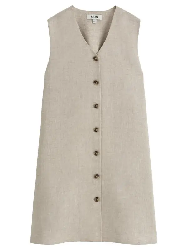 Cos Buttoned Linen Mini Dress - Beige