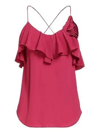 MANILA GRACE Ruched Top With Ruffles And Appliqués - Magenta