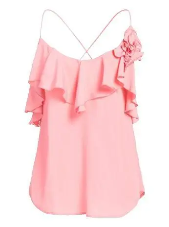 MANILA GRACE Ruched Top With Ruffles And Appliqués - Pink