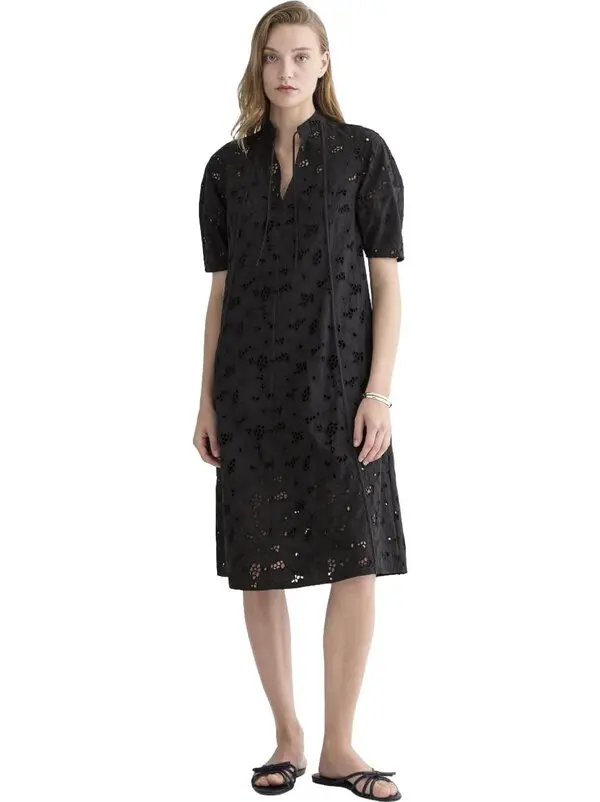 Everlane Eyelet A-line Midi Dress - Black
