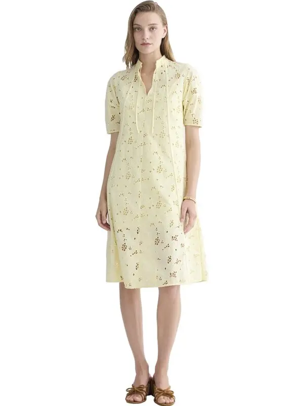 Everlane Eyelet A-line Midi Dress - Light Yellow