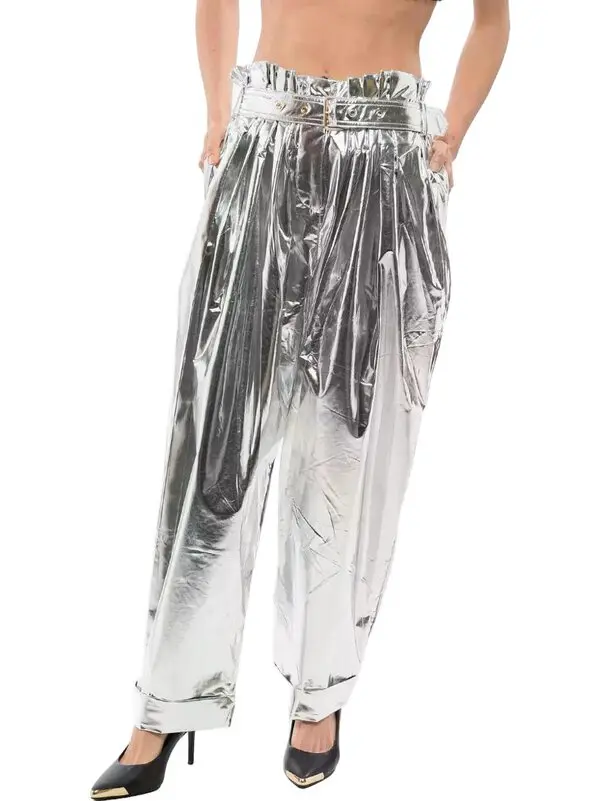 Balmain Pleated High-waisted Tapered Trousers - Silver