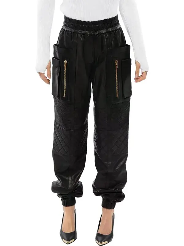 Balmain Leather High-waisted Trousers - Black