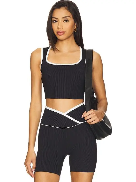 Year Of Ours Ribbed Diana Sports Bra In Black - Black & White