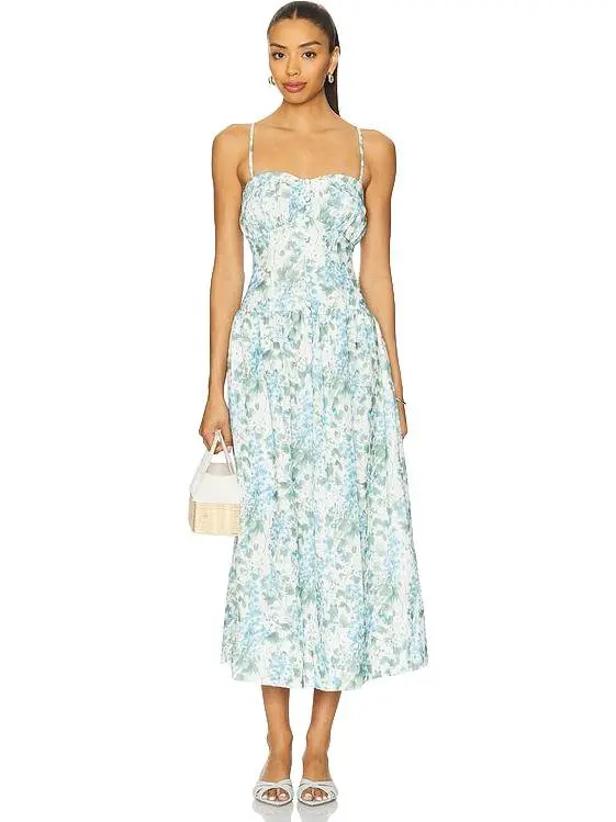 Astr The Label Capria Dress - Blue Green Flora