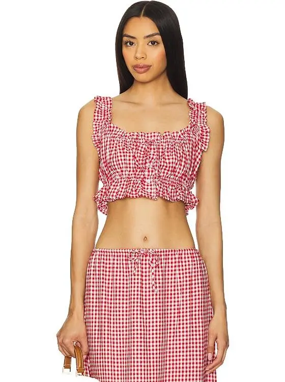 WeWoreWhat Ruffle Button Up Top - Red Multi