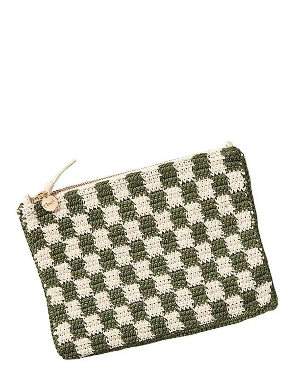 Clare V. Woven Flat Clutch - Olive/cream