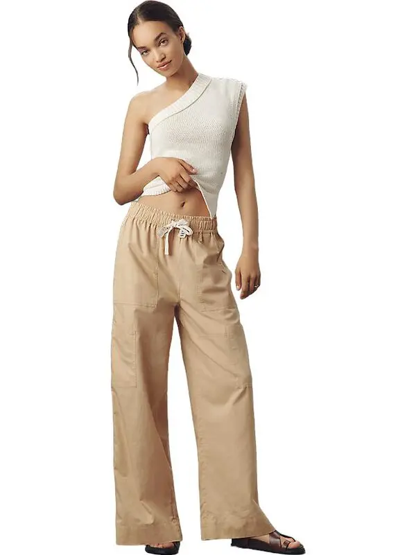 Scotch & Soda Noa Linen Blend High-rise Wide-leg Cargo Pants - Soft Camel