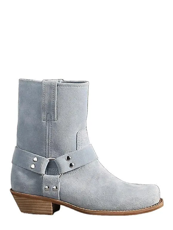 Jeffrey Campbell Waylon-lo Square-toe Western Ankle Boots - Dusty Blue Suede