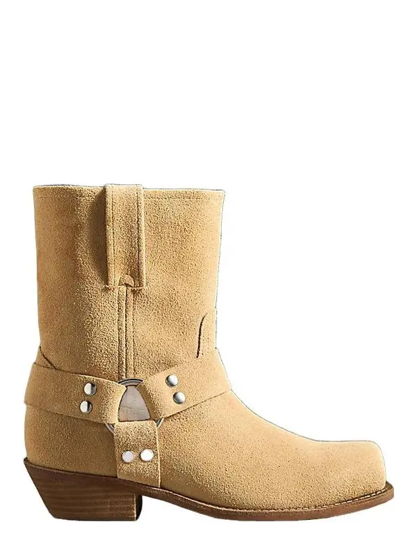 Jeffrey Campbell Waylon-lo Square-toe Western Ankle Boots - Natural Suede