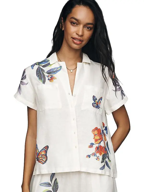 Anthropologie The Brenna Short-sleeve Buttondown Shirt - Ivory Pattern