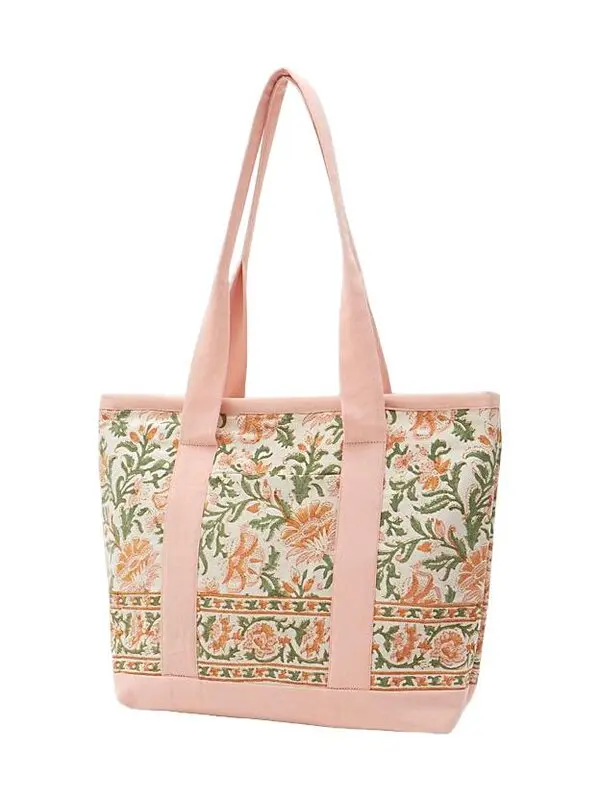 ANCHAL Floral Block Print Mini Tote Bag - Pink