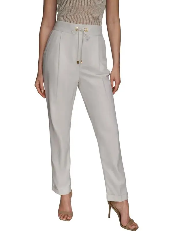 Donna Karan New York Cuffed Cotton Blend Drawstring Pants - Cream