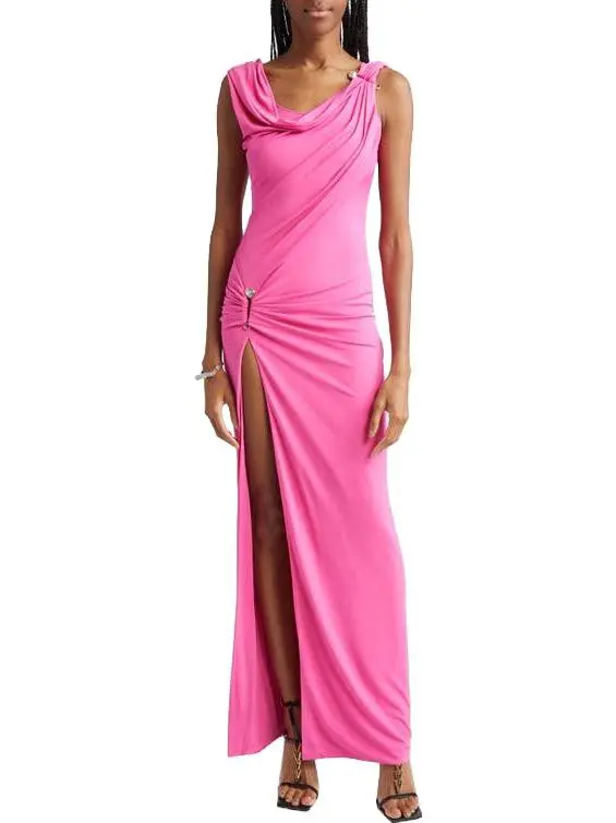 Versace Safety Pin Stretch Crepe Gown - Dragon Fruit
