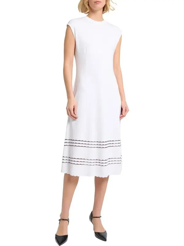 Misook A-line Knit Midi Dress - White/black