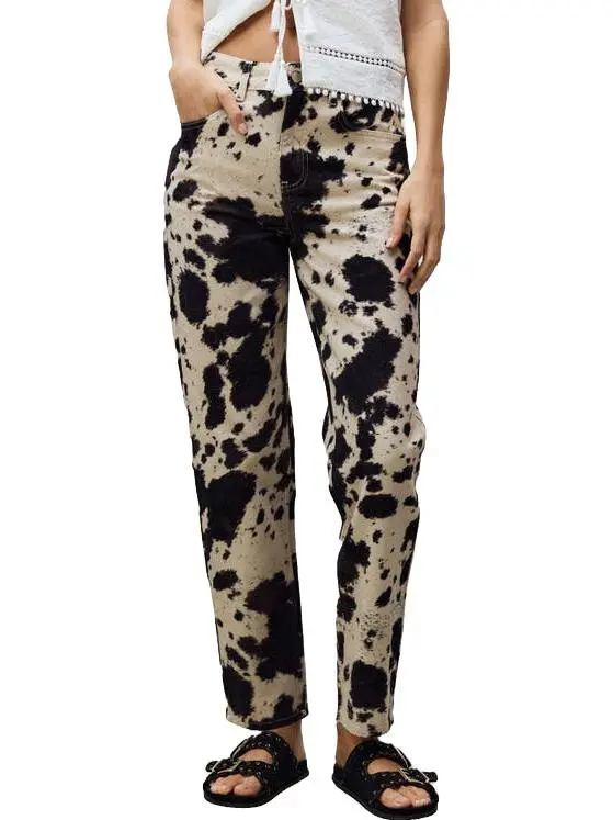NEXT Cow Print Straight Leg Jeans - Brown