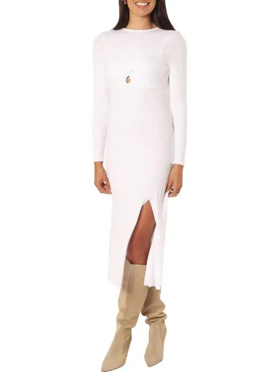 PETAL & PUP Long Sleeve Rib Maxi Dress - Cream