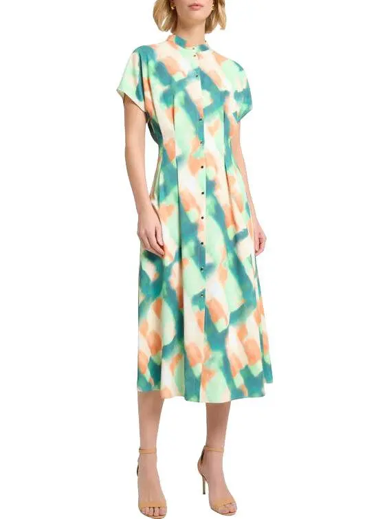 Misook Fit & Flare Crêpe De Chine Midi Dress - Green Multi