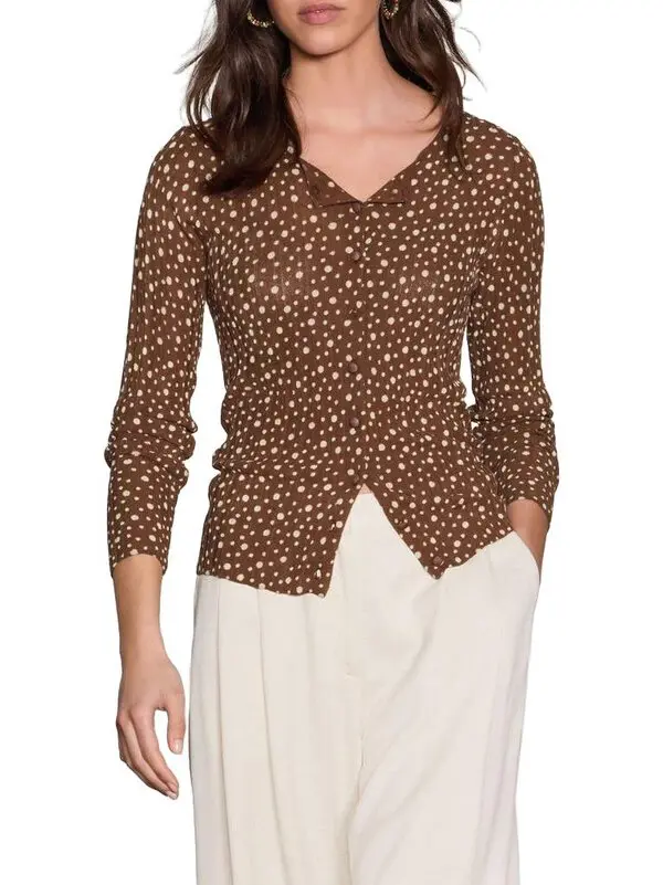 NEXT Spotty Button-up Knit Top - Brown