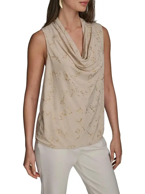 Donna Karan New York Metallic Cowl Neck Sleeveless Top - Sand