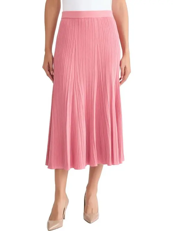Misook Ribbed Flare Midi Skirt - Honey Suckle