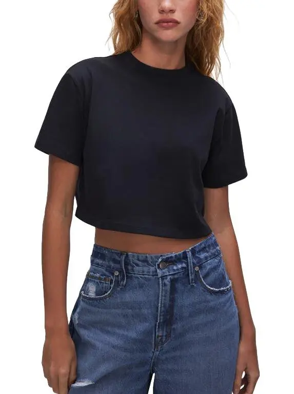 Good American Crop Cotton T-shirt - Black001