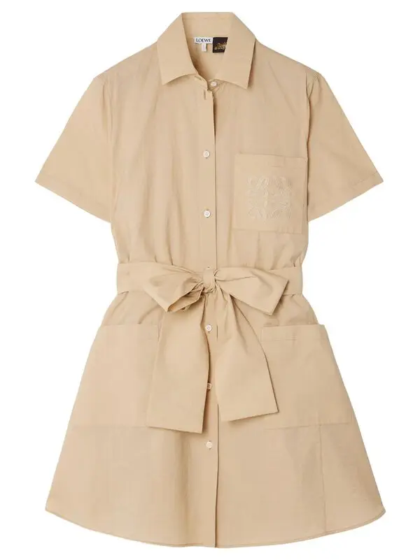 Loewe Paula's Ibiza Belted Appliquéd Mini Shirt Dress - Brown