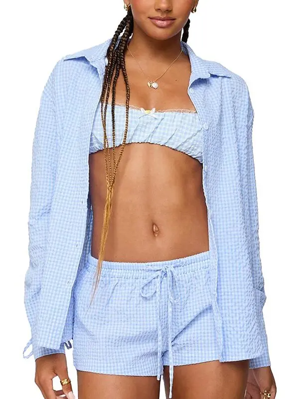 EDIKTED Lira Oversized Gingham Shirt - Light-blue