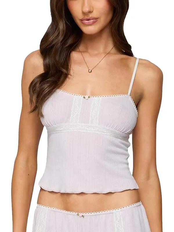 EDIKTED Sephi Lacey Pointelle Tank Top - Light-pink