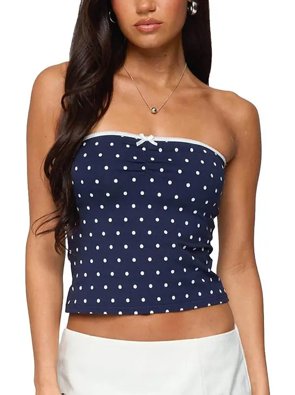 EDIKTED Built In Bra Polka Dot Top - Navy
