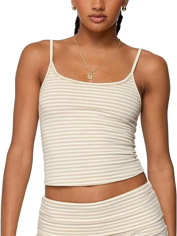 EDIKTED Striped Tank Top - Beige