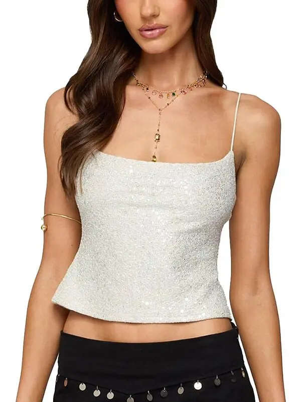 EDIKTED Metallic And Sequin Tank Top - Champagne