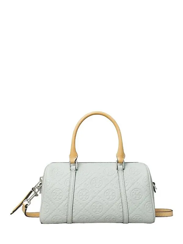 Tory Burch T Monogram Embossed Leather Satchel - Light Titanium
