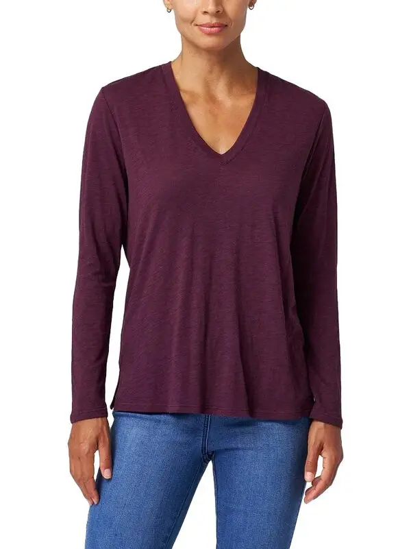 FRANNE GOLDE Slub Jersey Long Sleeve Tee - Aubergine