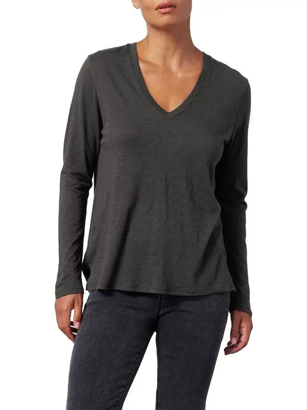 FRANNE GOLDE Slub Jersey Long Sleeve Tee - Carbon