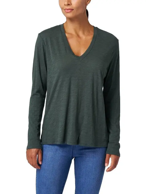 FRANNE GOLDE Slub Jersey Long Sleeve Tee - Evergreen