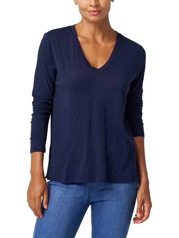 FRANNE GOLDE Slub Jersey Long Sleeve Tee - Navy