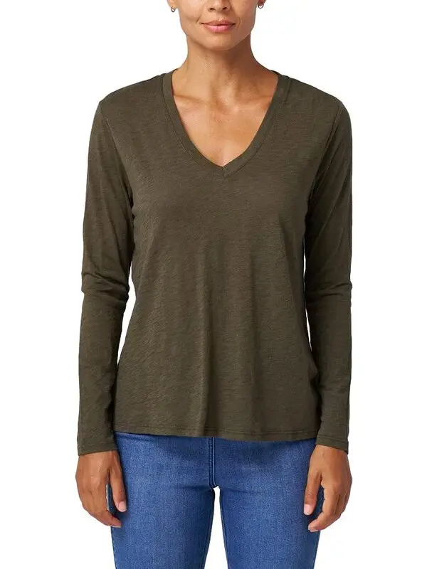 FRANNE GOLDE Slub Jersey Long Sleeve Tee - Olive
